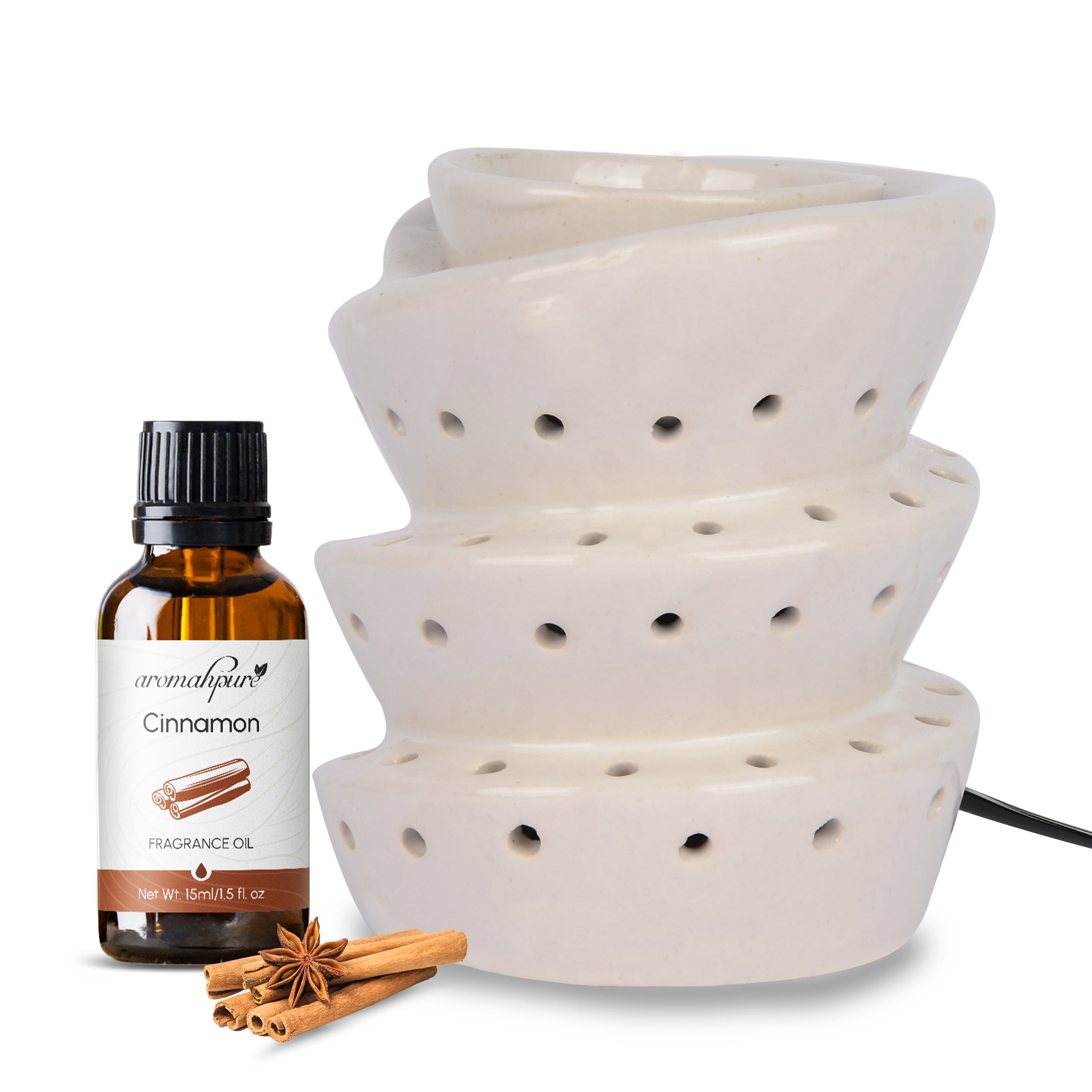 Buy White Spiral Electric Diffuser (Warm Cinnamon Oil) | Aromahpure