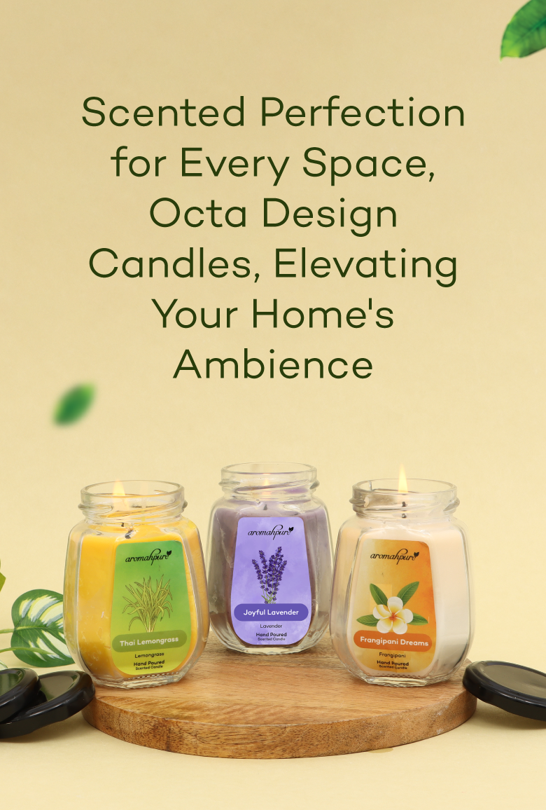Buy Soy Wax Scented Octa Glass Jar Candles | 80+ Hrs Burn – Aromahpure