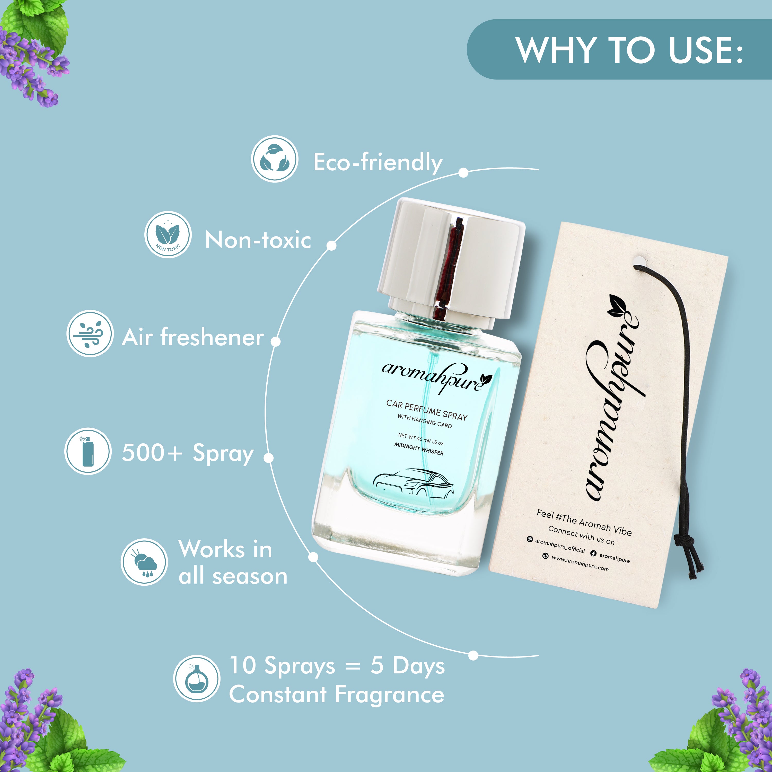 Buy Long Lasting Car Perfume Spray with Hanging Card – Aromahpure